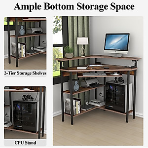Auromie Corner Desk with Charging Station & LED Light, Triangle Corner Desk with Monitor Stand & Keyboard Tray for Small Space, Gaming Computer Desk with Storage Shelves for Home Office (Rustic)