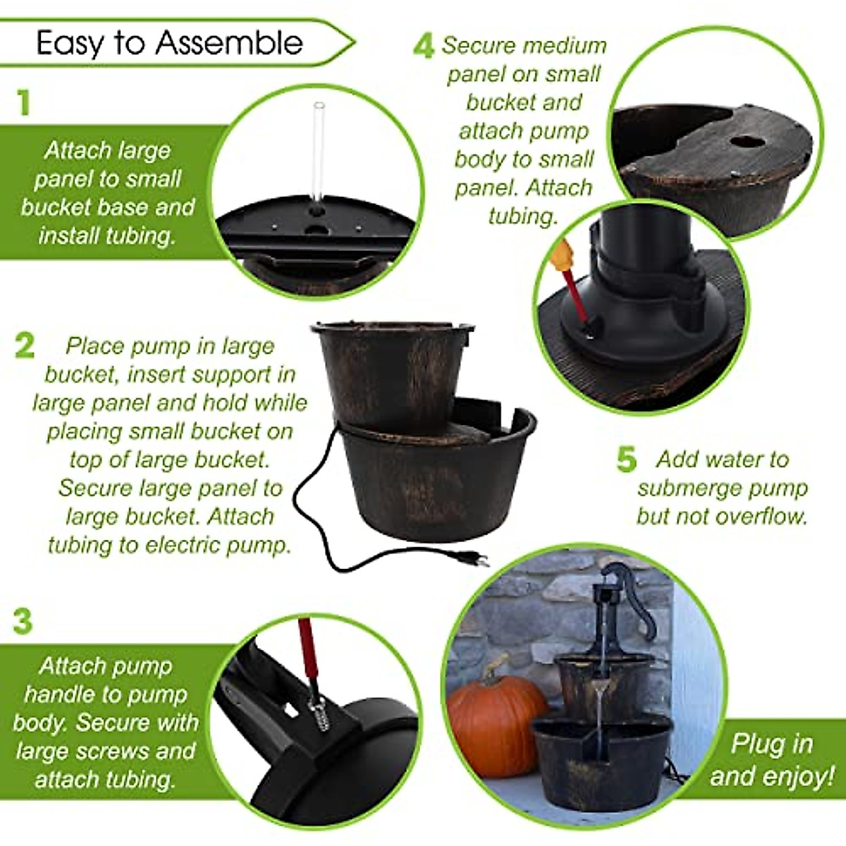 7Penn Patio Water Fountains Outdoor Waterfall Unit - Electric Pump 2 Tier Garden Fountain Outdoor Water Feature