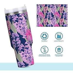 RPLIFE Floral Hyacinth Purple Tumbler, Stainless Steel Bottle, Insulated Tumbler, Tumbler for Men