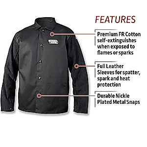 Lincoln Electric unisex adult Traditional Split Leather Sleeved Welding Jacket, Black, X-Large US