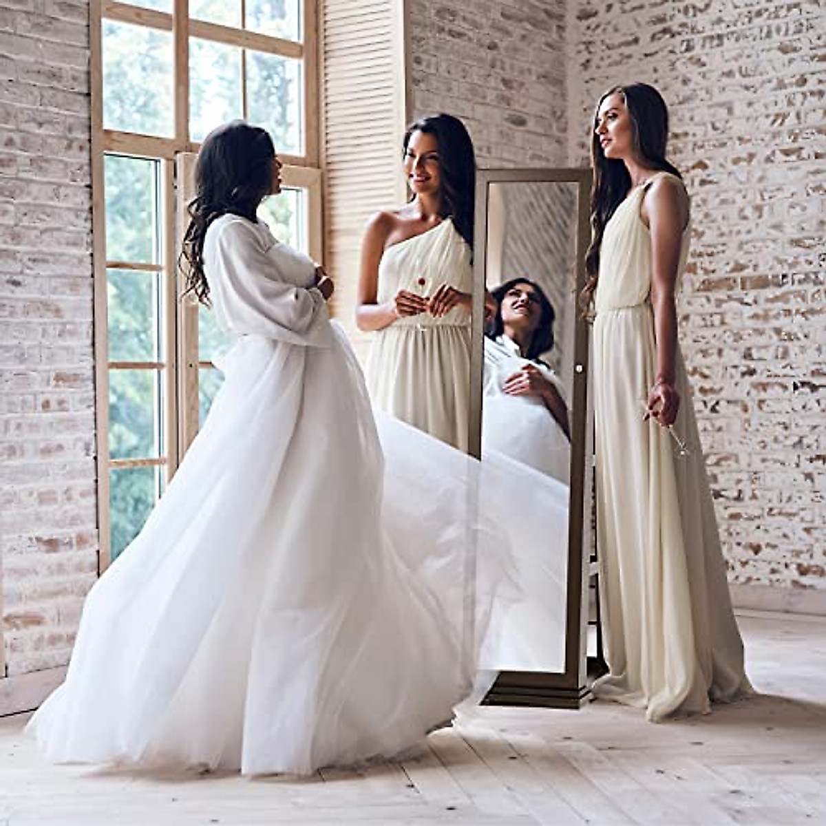 SERWALL 360 Rotating Jewelry Stand Organizer - Jewelry Armoire with Full-Length Mirror- Freestanding Dressing Mirror Jewelry Cabinet Storage - Brown