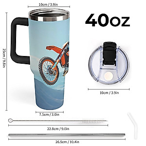 Motocross Dirt Bike Insulated Tumbler with Handle Stainless Steel Travel Coffee Mug with Lid And Straw 40oz