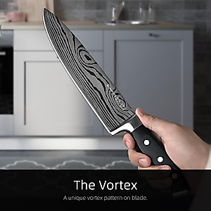 Knife Set, Emojoy 18-Piece Knife Sets for Kitchen with Block, Stainless Steel Kitchen Knives with Built-in Sharpener, Kitchen Shears and Carving Fork, Black