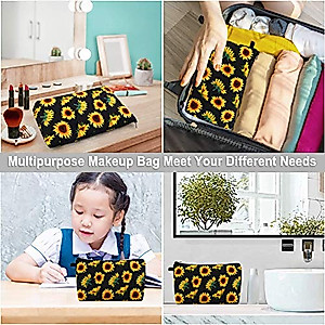 MAGEFY Sunflower Makeup Bag for Women, Portable Travel Cosmetic Bag with Black Zipper Pouch Waterproof Makeup Pouch Multifunctional Small Bag for Women (1 pack, sunflower 0173)