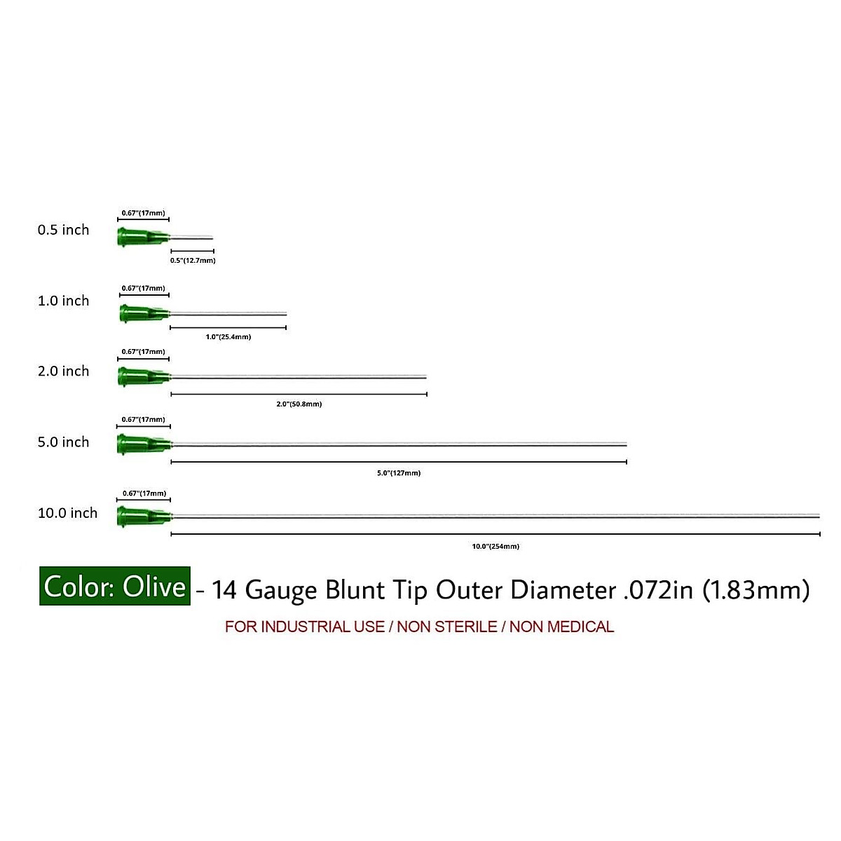 Rachel's Closeouts 100 Packs of 14 Gauge Needle 2-inch Dispensing Needle in Your Choice of Gauge & Pcs Blunt Tip Needle Industrial Dispensing Needle | Luer Lock Needle | Syringe Needles |