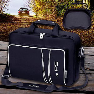 omarando Gaming Console Carrying Case,Compatible with PS5 or PS5 Slim,Travel Carrying Bag for Game Controller and Accessories,Included Controller Protective Box (Black-White)