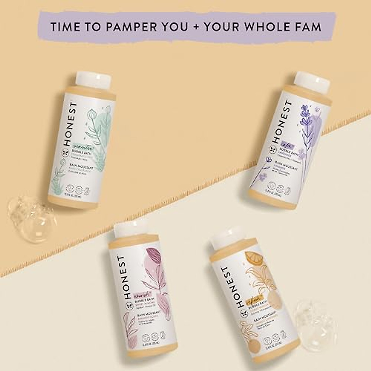 The Honest Company Foaming Bubble Bath , Gentle for Baby , Naturally Derived, Tear-free, Hypoallergenic , Sweet Almond Nourish, 12 fl oz