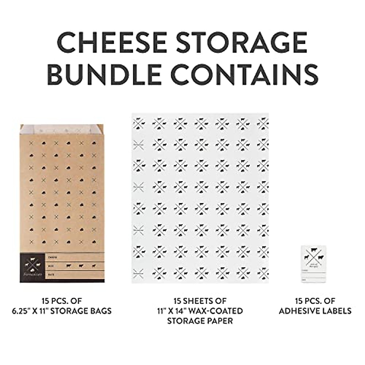 Formaticum Cheese Storage Bags with Storage Paper & Adhesive Labels - Wax Paper Bags & Paper - Cheese Paper for Wrapping Cheese - Porous Brown Paper Bags 6 x 11 (15 x Bags, Sheets & Labels)