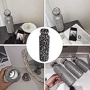 RBKLO Sparkling Rhinestone Insulated Bottle, Bling Thermal Bottle Diamond Thermol, Vacuum Flask Mug Coffee Cups, Thermos Cups for Hot Drinks Leakproof, Best Gift for Men Women (Leopard, 750ml)