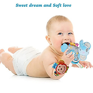 Baby Plush Rattles Toys 0-3-6-12 Months, Soft Hand Grip Toys with Teether, Elephant & Monkey Wrist Rattles for Infant Boy or Girl