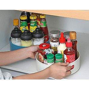 Goeielewe Plastic Lazy Susan Organizer Turntable Round 9-Inch Rotating Storage Organizer Tray with Handles for Kitchen Cabinets, Pantry, Countertops, Bathroom Vanity (Beige)