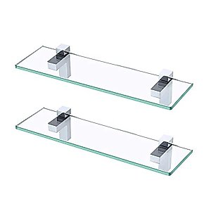 KES Glass Shelves for Bathroom, 15.8-Inch Bathroom Shelf with Rectangle Tempered Glass and Polished Chrome Bracket Wall Mount 2 Pack, BGS3201S40-P2