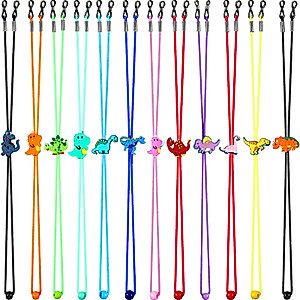 Weewooday 12 Pieces Kids Eyeglass Strap for Glasses Adjustable Cartoon Dinosaur Glasses Lanyard Stretchy Anti-slip Sunglasses Cord Eye Glasses String Strap for Boys Girls Adult