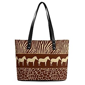 Womens Handbag Animals Horse Giraffe Prints Leather Tote Bag Top Handle Satchel Bags For Lady