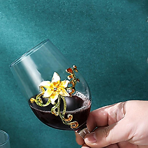 XUDREZ Wine Glasses Enamels flower Lead-free Wine Glasses Set Handcrafted Floral Goblets with Gift Box For Women Wife Mom Friends Mothers Valentines Day (Purple double gift box)