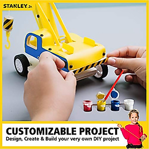 Stanley Jr. STANLEY Jr DIY Yellow Lifting Crane Kit for Kids - Easy Assembly Crane Building Kit - Wood Crane Toy Craft - Wood, Paint & Decals Included