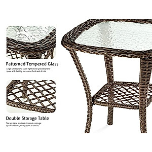 SHA CERLIN 3 Pieces Patio Furniture Set, Outdoor Swivel Glider Rocker, Wicker Patio Bistro Set with Rocking Chair, Cushions and Table (Red)