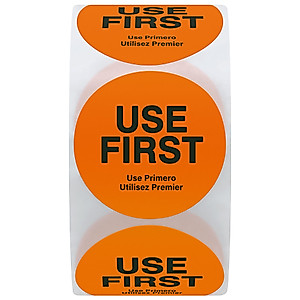 Hybsk USE First Stickers Restaurant Food Service FIFO Label 1.5 Inch Total 500 Labels Per Roll (Orange)