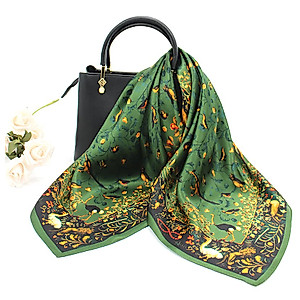 ANDANTINO Mulberry Silk Square Scarf for Hair-27''x27''- Women Men Natural Silk Neckerchief(Jade Green)