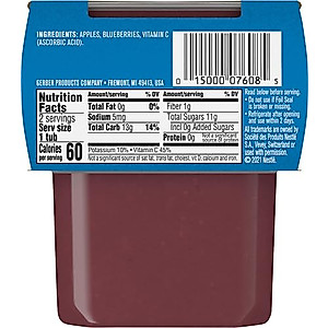 Gerber Baby Food Apple Blueberry, 4 Oz, 2 Ct Tubs