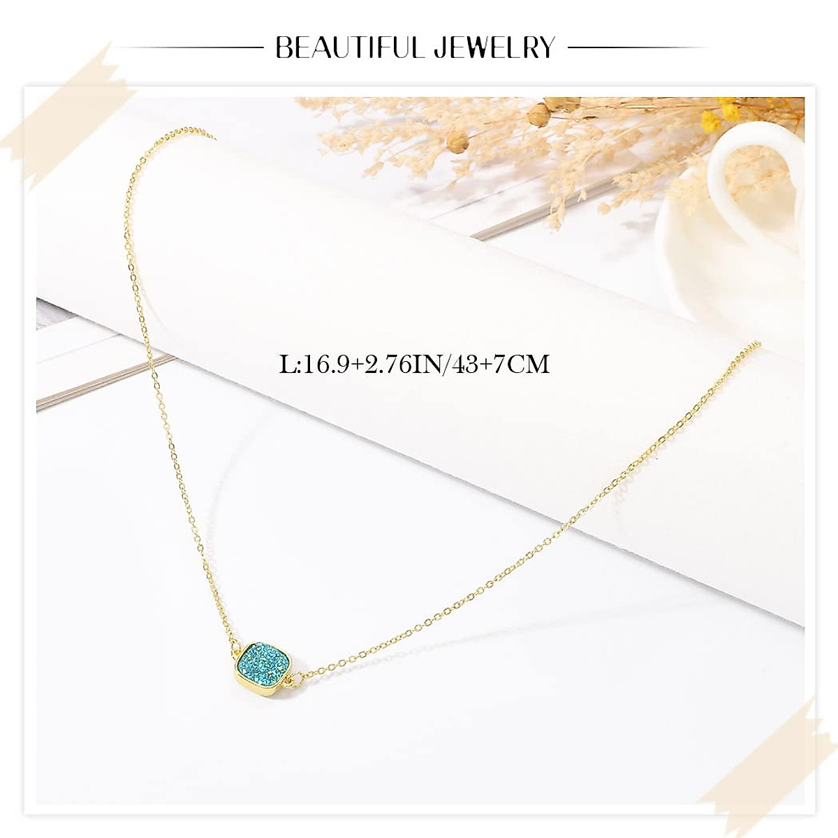 JAKAWIN Rhinestone Pendant Necklace Jewelry Adjustable Collar Necklaces Gold Neck Chain for Women NK295 (Light Blue)