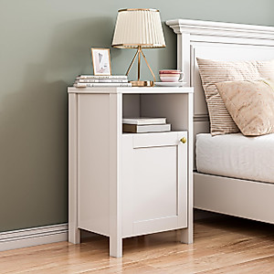 furtble Nightstands Set of 2, Modern Bedside Table, Sofa End Table with Storage Shelf, Narrow Nightstand, Wooden Bedside Furniture for Bedroom, White