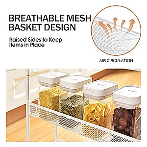 KINGRACK 4-Tier Slim Rolling Storage Cart with Wooden Tabletop,Skinny Mobile Kitchen Pantry Cart Metal with Wheels, Slide Out Utility Narrow Rolling Cart Easy Assemble for Tight Spaces, White