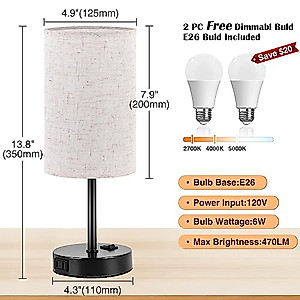 ZJOJO Table Lamp for Bedroom, Bedside Table Lamps Set of 2, Small Lamp with 3 Way Dimmable Desk Lamp Using Rocker Switch, Nightstand Lamp with AC Outlets for Living Room Home Decor