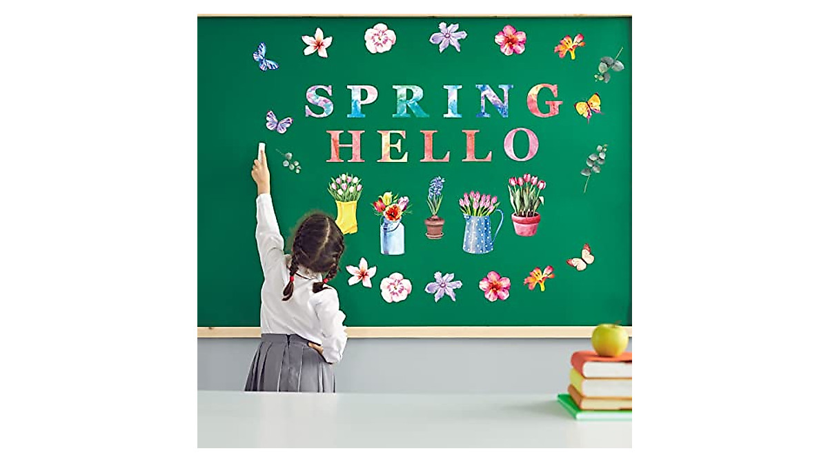 Spring Bulletin Board Decor - 68 Pcs Hello Spring Cut Outs with Glue Points