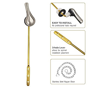 Opzour Universal Toilet Handle Replacement Kit, Brushed Nickel Toilet Flush Handle with Nut Lock and Stainless-Steel Flapper Chain, Front Mount Toilet Flush Lever Fits Most Standard Toilet Tanks