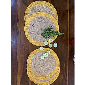 Nature4u 100% Jute Hand Braided Placemat Set of 4 Rustic Vintage Farmhouse Table top & Dining Table Round Placemat for Parties (14” Diameter, Natural Beige) Set of 4