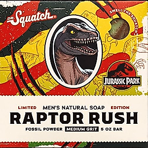Dr. Squatch All Natural Bar Soap for Men with Medium Grit, Raptor Rush Jurassic Park