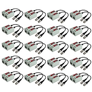 Video Balun Connectors Passive HD CVI/AHD/TVI Signal Transceivers 720P/1080P/2MP Single Channel for BNC Male Cable via CAT5/5E/6 Twisted Pair Transmitter CCTV Security Camera System 20 Pairs