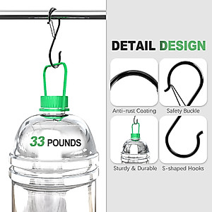 12 Pcs S Hooks for Hanging, 3.5-inch Heavy Duty Metal S Hook (Safety Buckle) Ceiling Hooks for Hanging Plants, S Hook with Clip Pot Rack Hooks, Closet Hooks and Kitchen Utensils (Black)