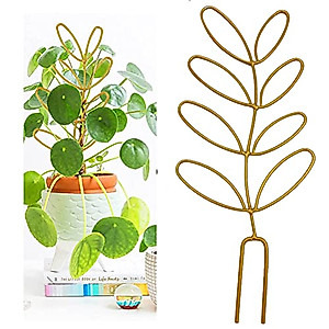 Small Trellis for Potted Plants Wrought Iron Leaf Shape Garden Trellis for Indoor Outdoor Decorative Climbing Plants Support Trellis for Vines Roses (Gold)
