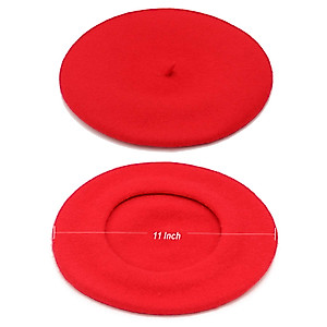 Wheebo Wool Beret Hat,Solid Color French Style Winter Warm Cap for Women Girls(Red)