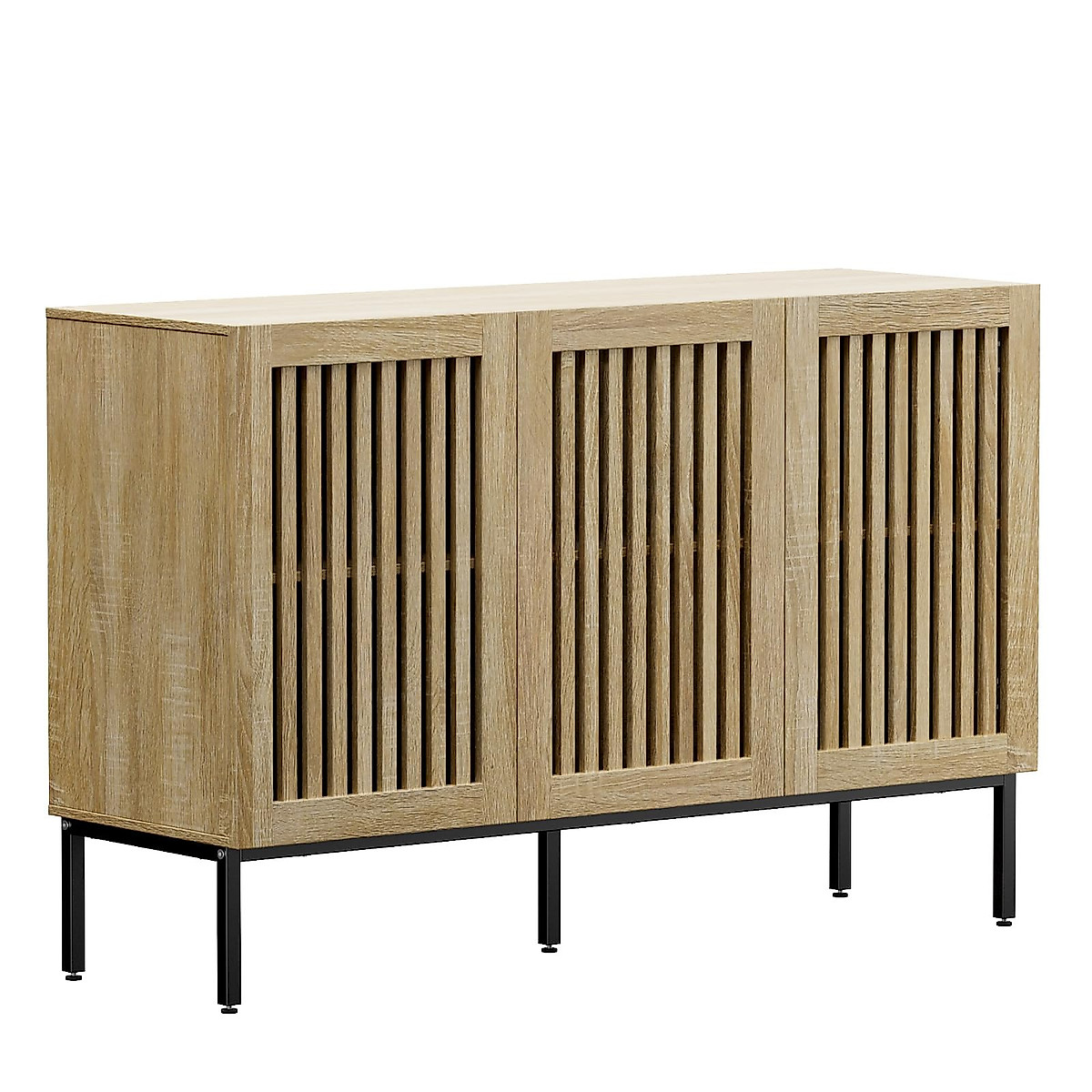 BVIUNTWO Buffet Cabinet with Storage,47.2" Farmhouse Console Table with Metal Base and Adjustable Shelves,Sideboard Coffee Bar Cabinet with 3 Doors for Bedroom,Dining Room,Living Room,Oak