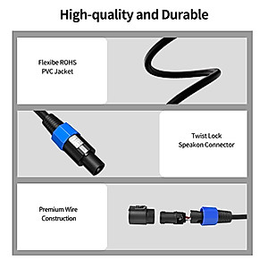 Wdpqyy 2-Pack 10 Feet Audio Speakon to Speakon Cable, Professional 12AWG Guage Wire Audio Speaker Cable with Twist Lock