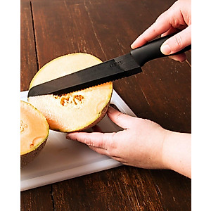 Cutting Board Set: Advanced Ceramic Serrated Bread Knife and Natural Bamboo Cutting Board - the Perfect Combination