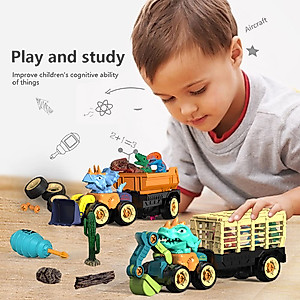 Dinosaur Truck Toys, 2 Pack Dinosaur Truck Carrier Playset with 11pcs Mini Dinosaur Figures, Dinosaur Transport Truck Playset Birthday Party Gifts for Kids