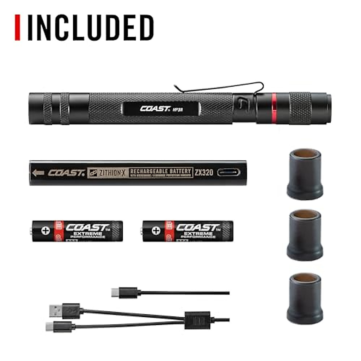 COAST HP3R 500 Lumen Rechargeable LED Penlight with TWIST FOCUS, Black