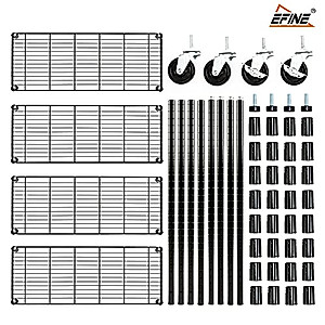 Catalina Creations EFINE 4-Shelf Shelving Units with 4-Shelf Liners and 3'' Wheels, Adjustable Heavy Duty Steel Wire Shelving Unit and Storage for Garage, Kitchen, Office (36W x 14D x 57.7H)