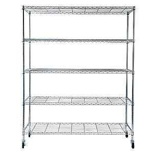 Metal Shelf 5 Tiers Storage Shelves Wire Shelving Unit with Wheels Adjustable Heavy Duty Storage Rack for Closet Home Office Restaurant Pantry Kitchen Bathroom Garage Warehouse 59" L x 18" W x 71" H