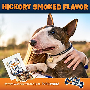PUPDAWGS Single Ingredient Dog Bones - Made in USA - Beef Femur Bones - Natural Dog Bones for Aggressive Chewers - from USDA Inspected Beef - Hickory Smoked - Individually Wrapped (4 Piece Pack)