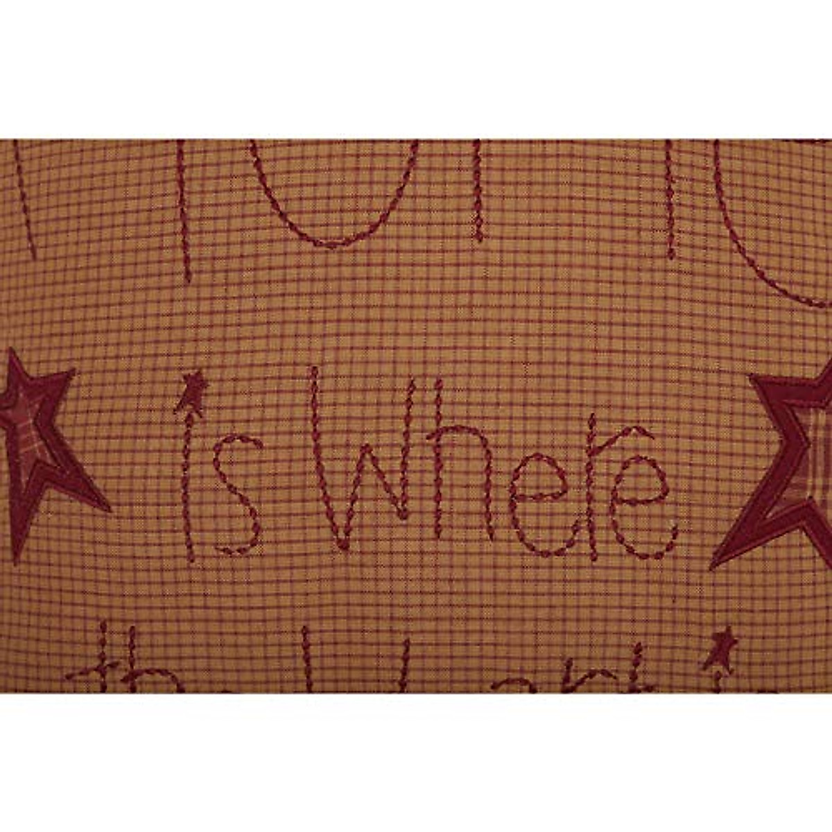 VHC Brands Ninepatch Star Home Text Cotton Primitive Bedding Embroidered Square Pillow, 1 Count (Pack of 1), Burgundy Red