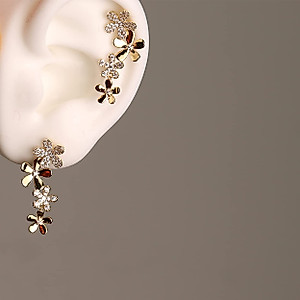 Sonateomber Small Flower Drop Dangle Earrings for Women, Cute Sparkly Rhinestone Zirconia CZ Gold Cascading Daisy Floral Earrings Piercing Hypoallergenic Stud Fashion Jewelry Gift
