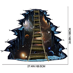 RW-82004 3D Floor Stickers Galaxy Interstellar Space Suspension Bridge Floor Stickers Removable Illusion Waterproof Floor Wall Decor for Kids Bedroom Living Room Nursery Home Decoration