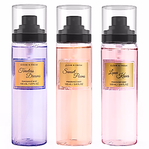 Clean-n-Fresh Body Spray, Mist for Women, Fragrance Sets, Pack of 3, Each 3.4 Fl Oz, Total 10.2 Oz