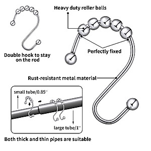 Hotop Stainless Steel Shower Curtain Hooks Rust Resistant Shower Curtain Hook Ring Bathroom S Shaped Hook Hanger for Kitchen Utensils, Shower Curtain, Clothes, Towels (12 Pieces)