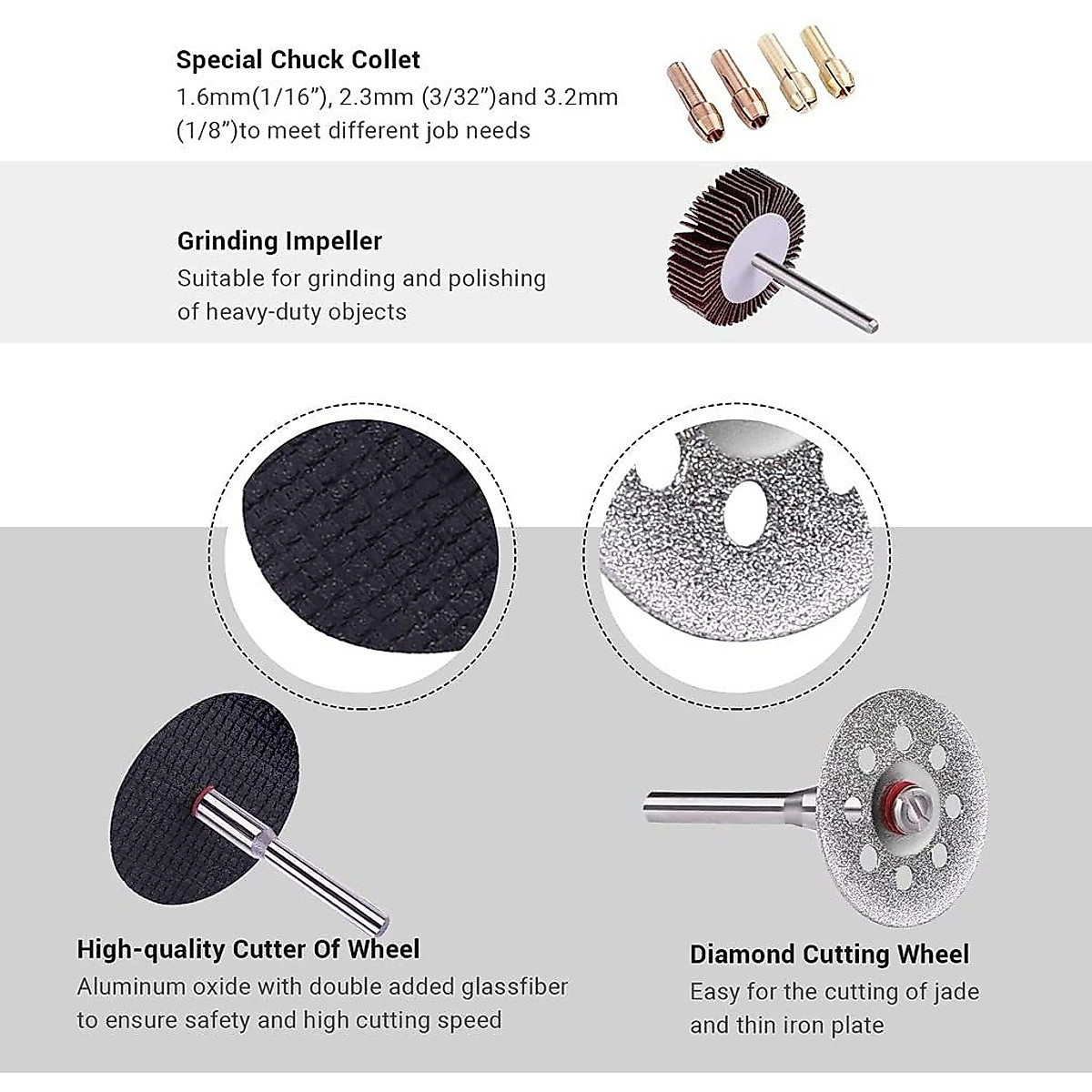 Rotary Tool Accessories Kit, ENGiNDOT 361 Pieces 1/8-Inch Diameter Shanks, Multifunctional Tools Universal Accessories for Easy Cutting, Grinding, Sanding, Carving, Polishing, Drilling